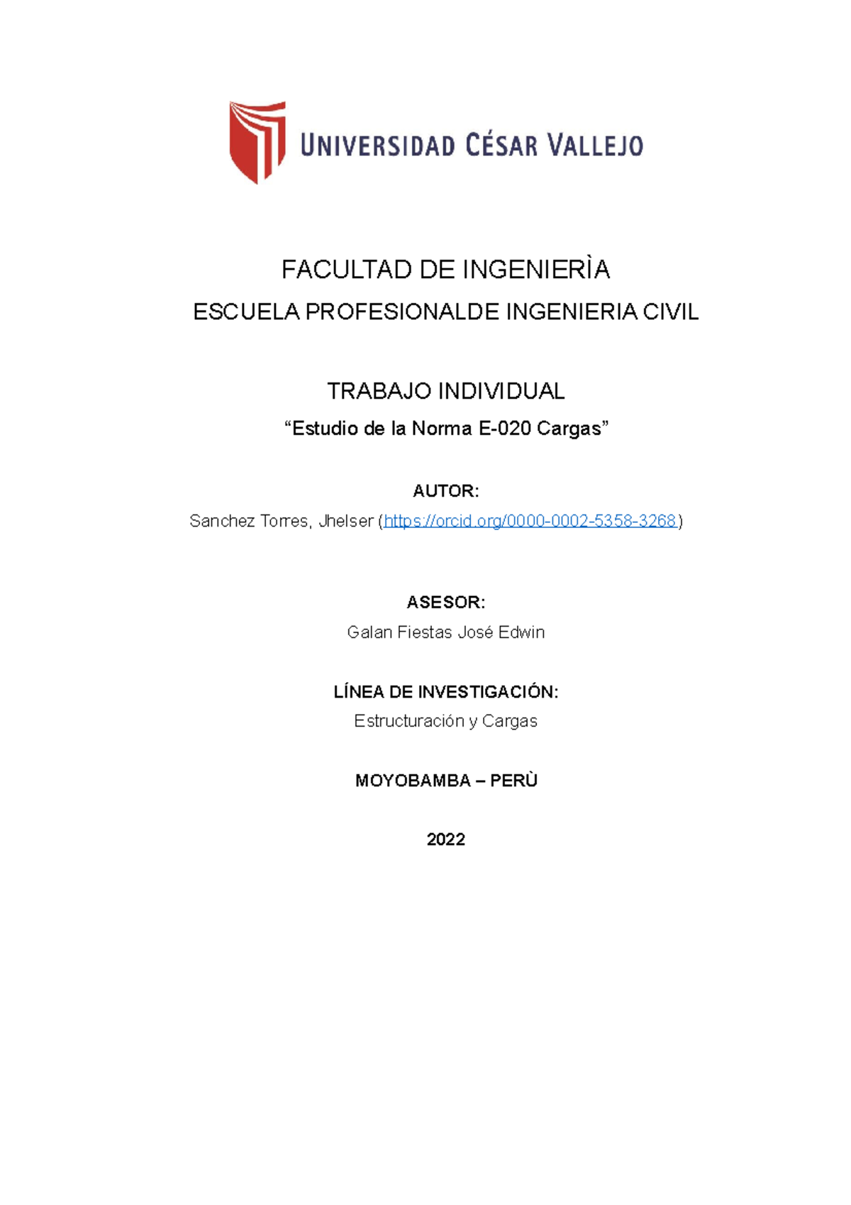 Norma E020 Cargas Jhelser - FACULTAD DE INGENIERÌA ESCUELA ...