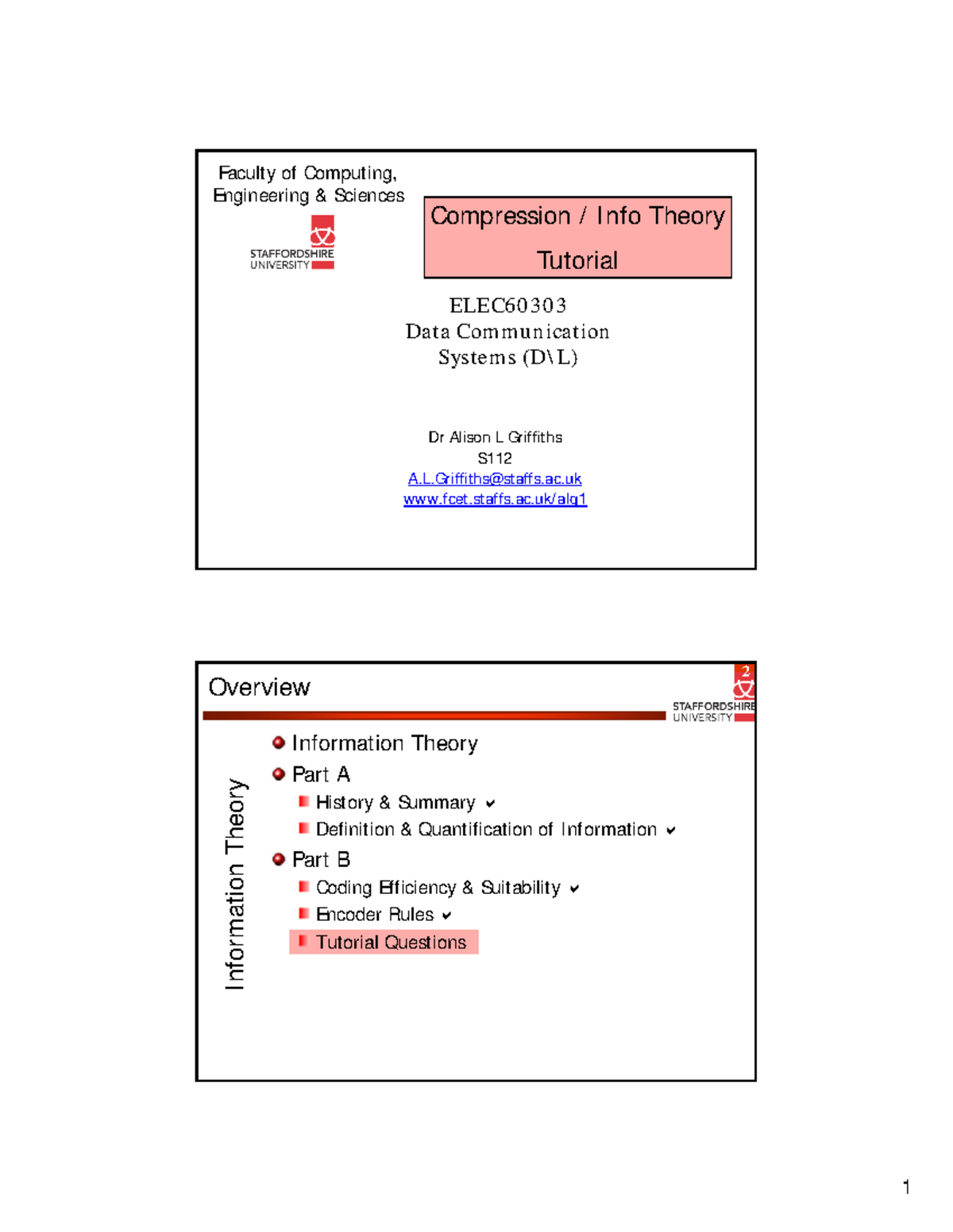 Week 5 - Information Theory - 1 Faculty of Computing, Engineering ...