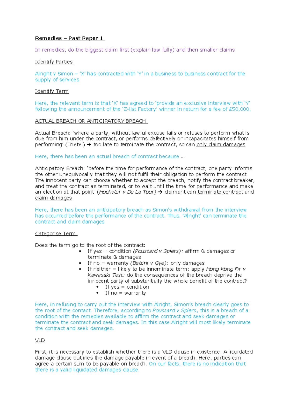 Remedies - Model Answer - Remedies – Past Paper 1 In remedies, do the ...