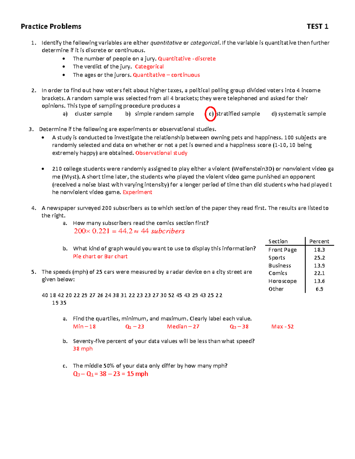 Exam 1 practice ans - helps with textbook reading - c) Practice ...