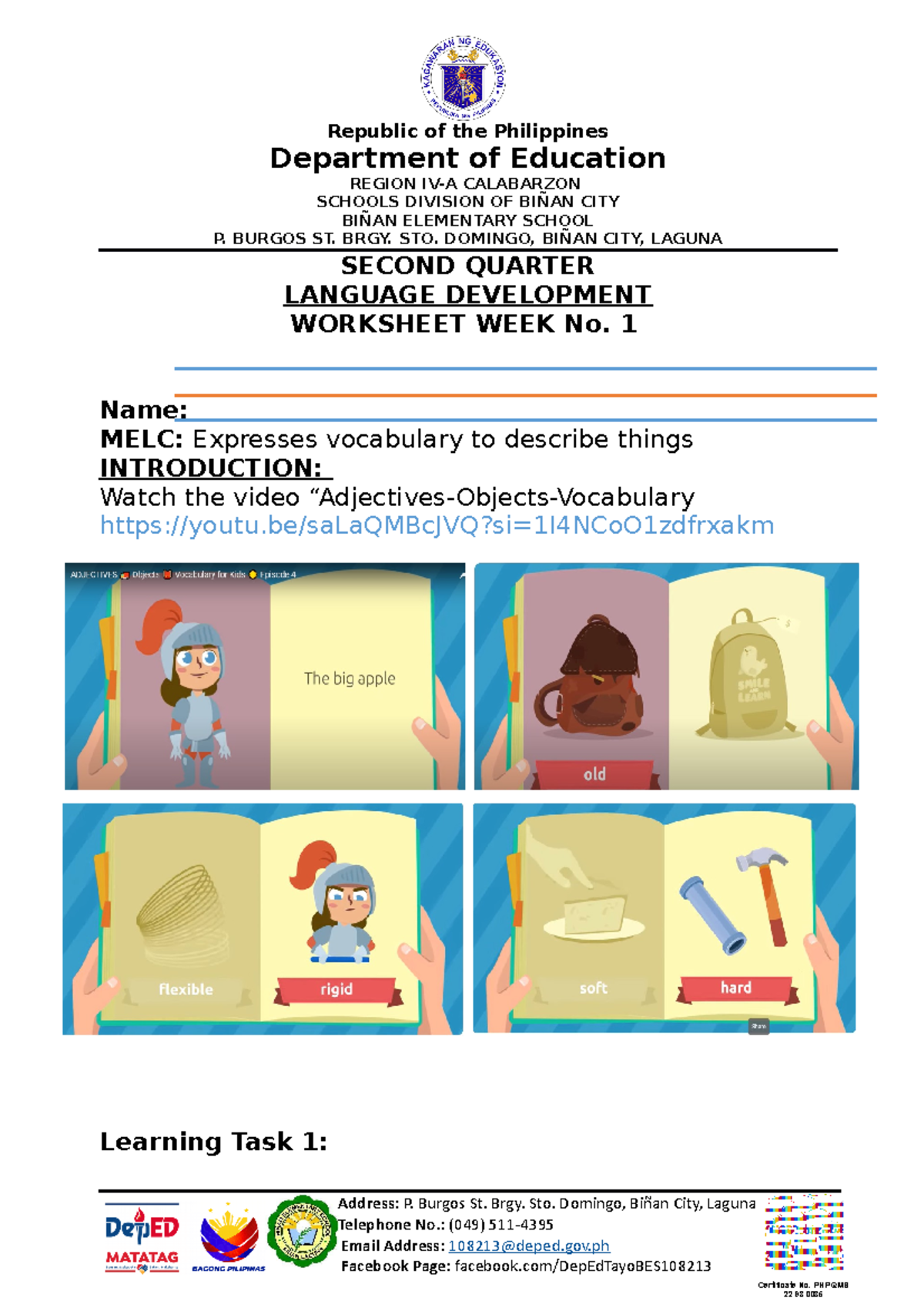 LAS-Q2W1- Language - Certificate No. PHP QMS Republic of the ...