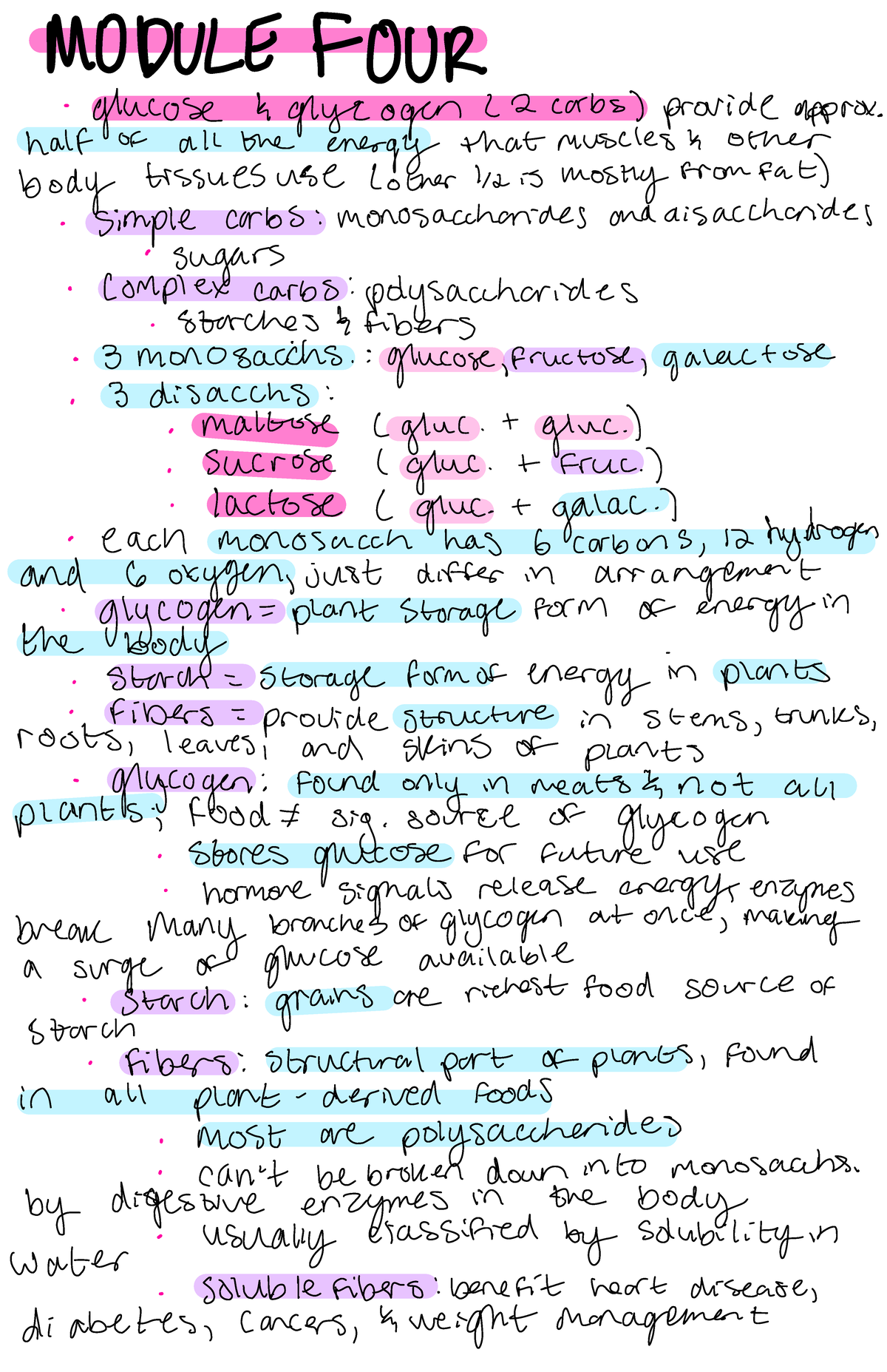 Module 4 Carbohydrates - MODULE FOUR glucose k glycogen 22 carbs ...