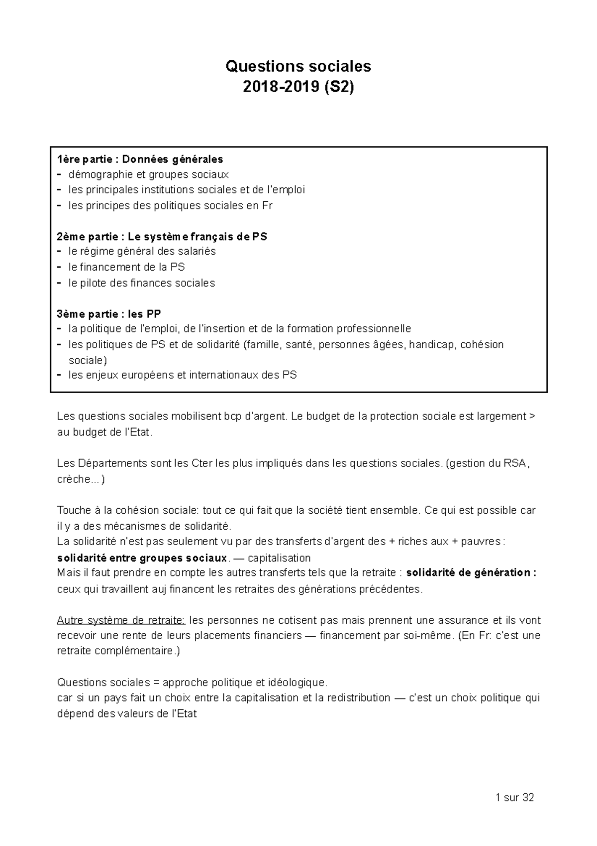 Cours - Questions sociales - 1ère partie : Données générales ...