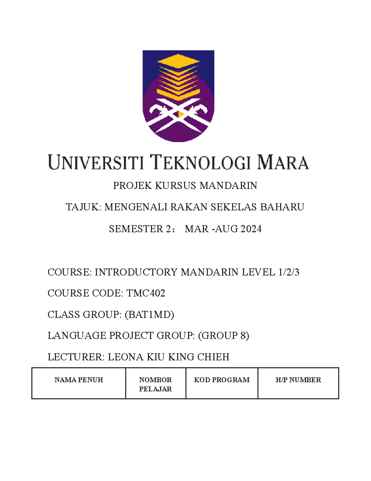 Script Roleplay GP8 - PROJEK KURSUS MANDARIN TAJUK: MENGENALI RAKAN ...