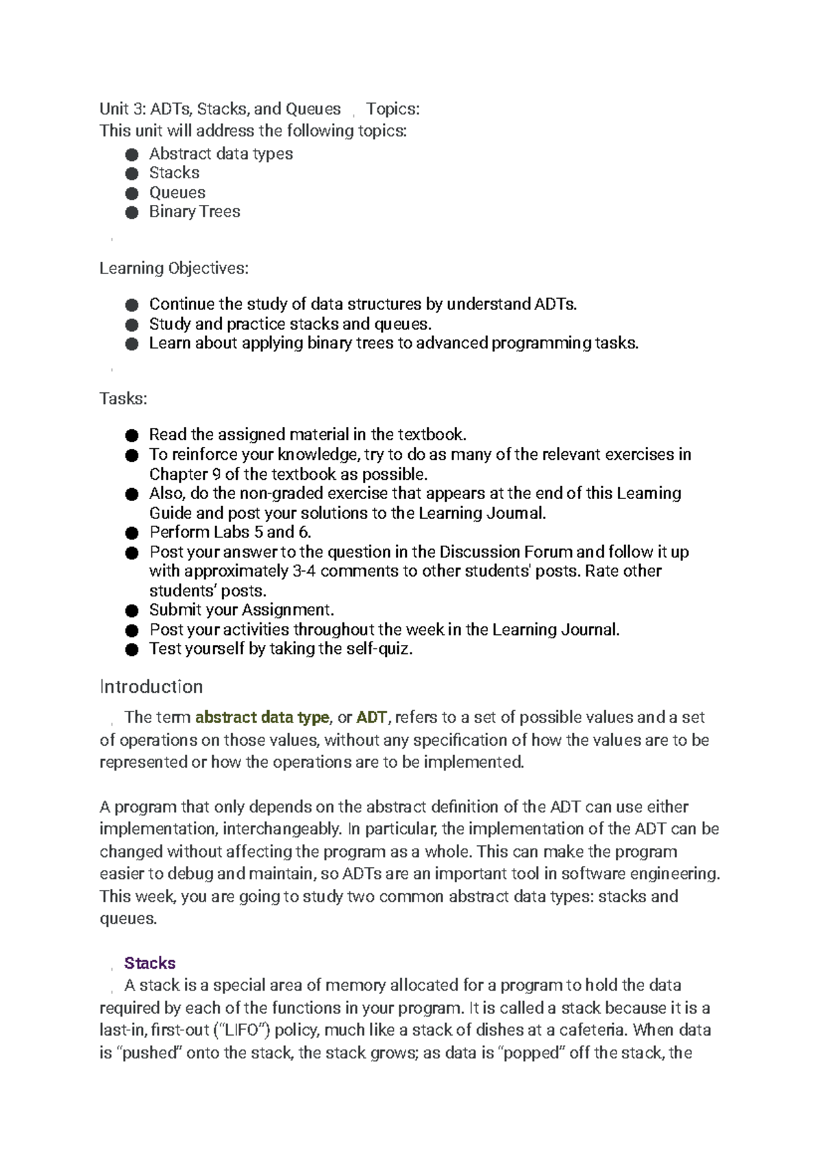 Unit 3 ADTs, Stacks, and Queues - Unit 3: ADTs, Stacks, and Queues ... Unit 3 ADTs, Stacks, and Queues - Unit 3: ADTs, Stacks, and Queues ...