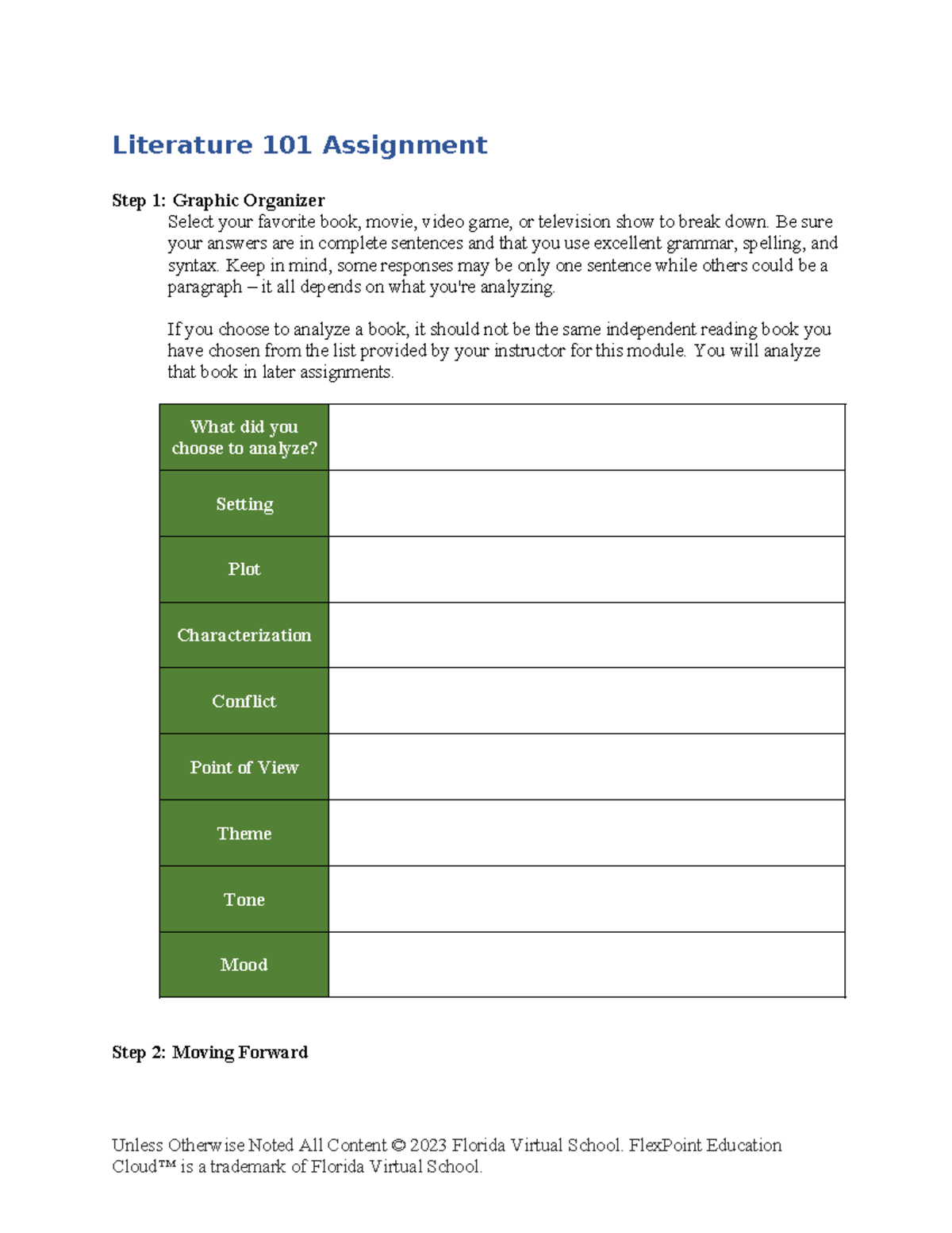 02 01 literature 101 - yny - Literature 101 Assignment Step 1: Graphic ...