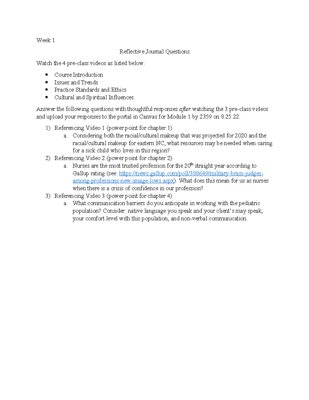 Module 1 pre-class Reflective Journal assignment - Week 1 Reflective ...