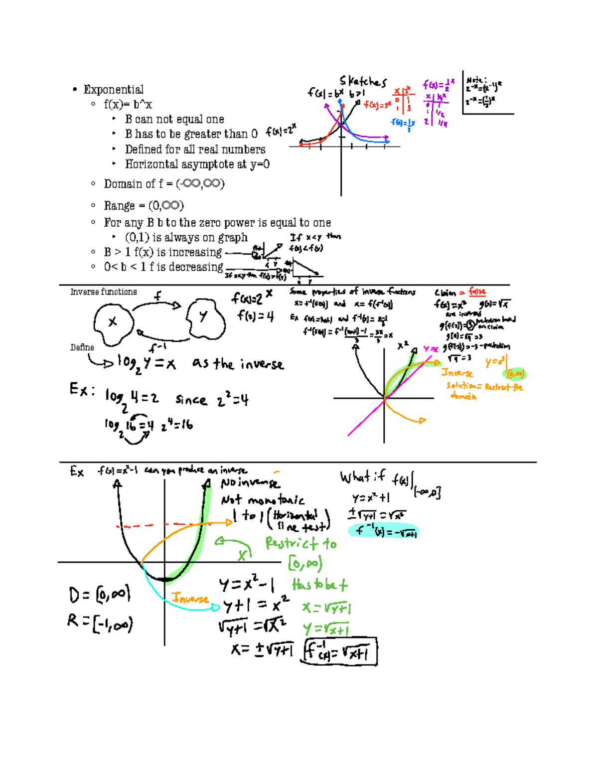 1.3 Inverse, Exponential, and Log Functions - Exponential • ç f(x)= b^x ...