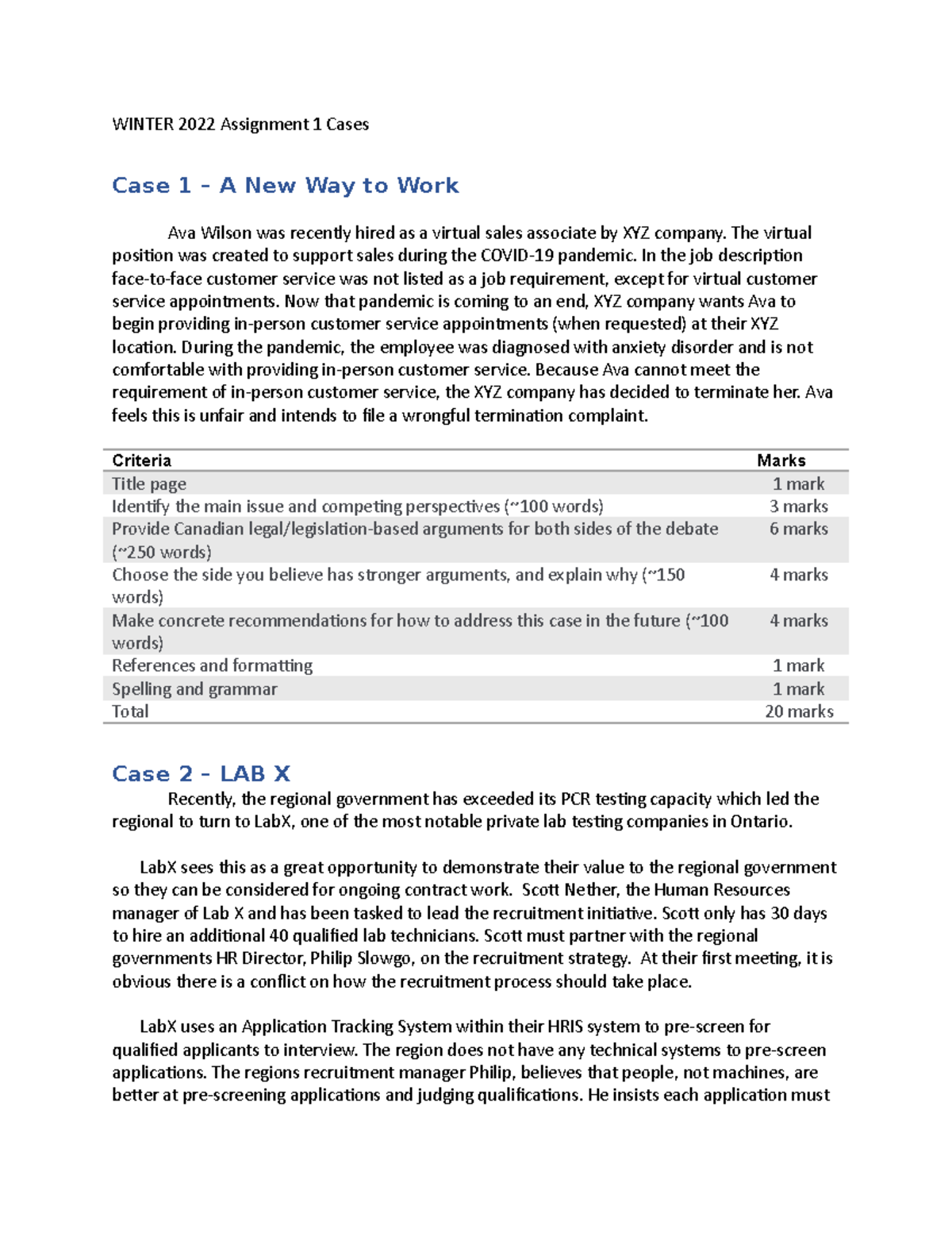 Case application assignment 1 cases - WINTER 2022 Assignment 1 Cases ...