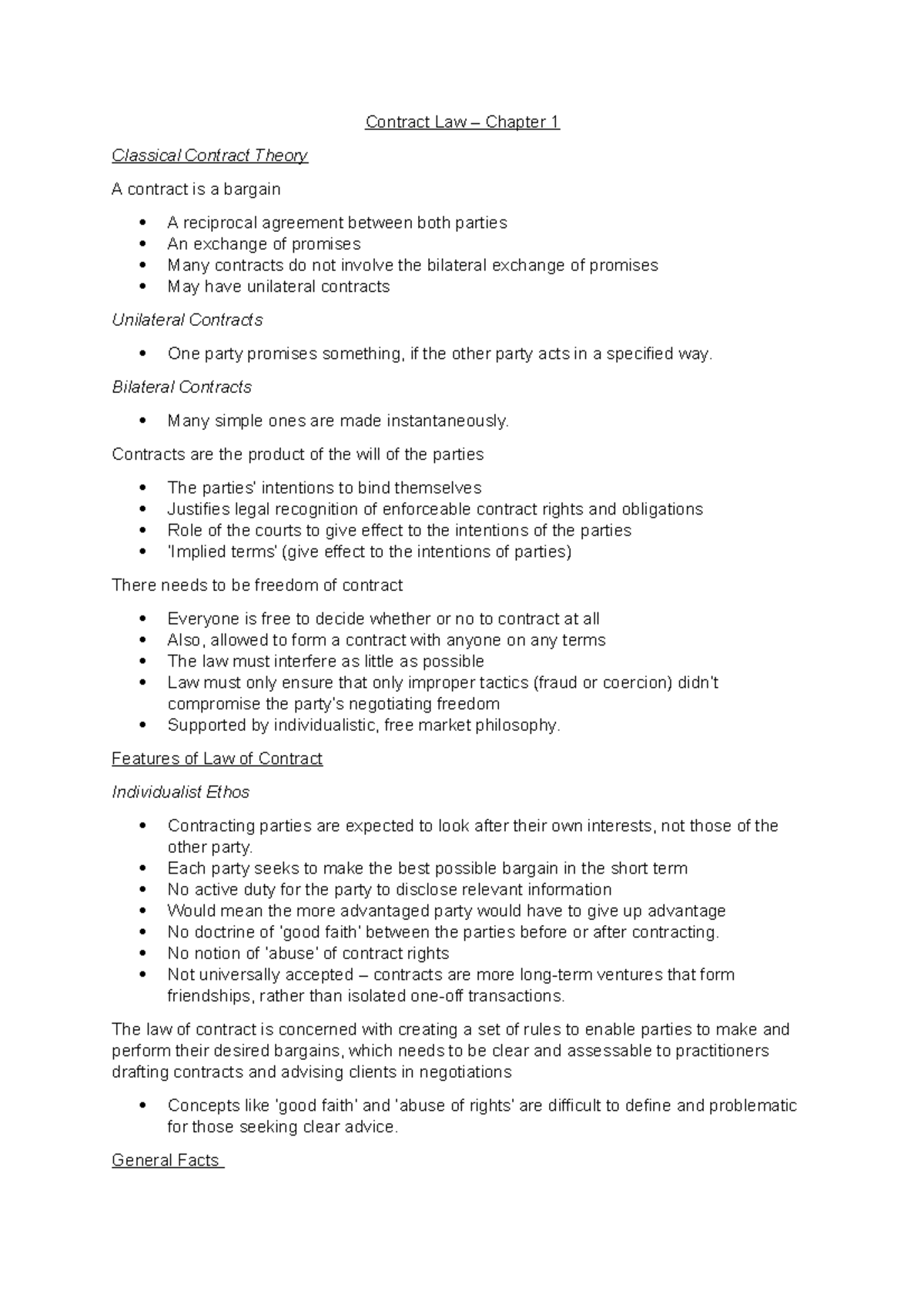 Contract Law - Chapter 1 - Contract Law – Chapter 1 Classical Contract ...