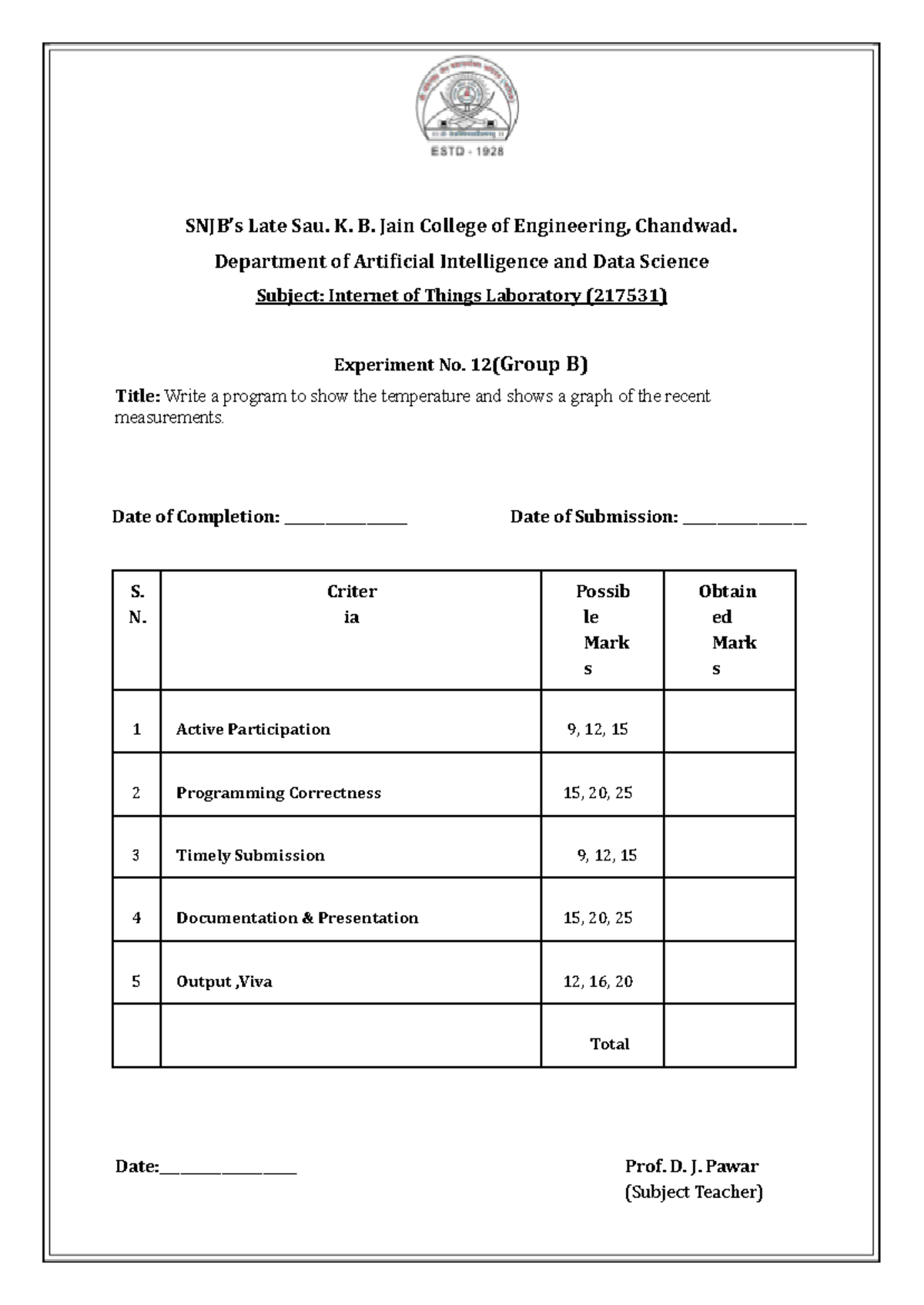Assign 12 Final - kjhkdhhfldssdjfslfsjvdsjnvkdbeuwrhowljvs - SNJB’s ...