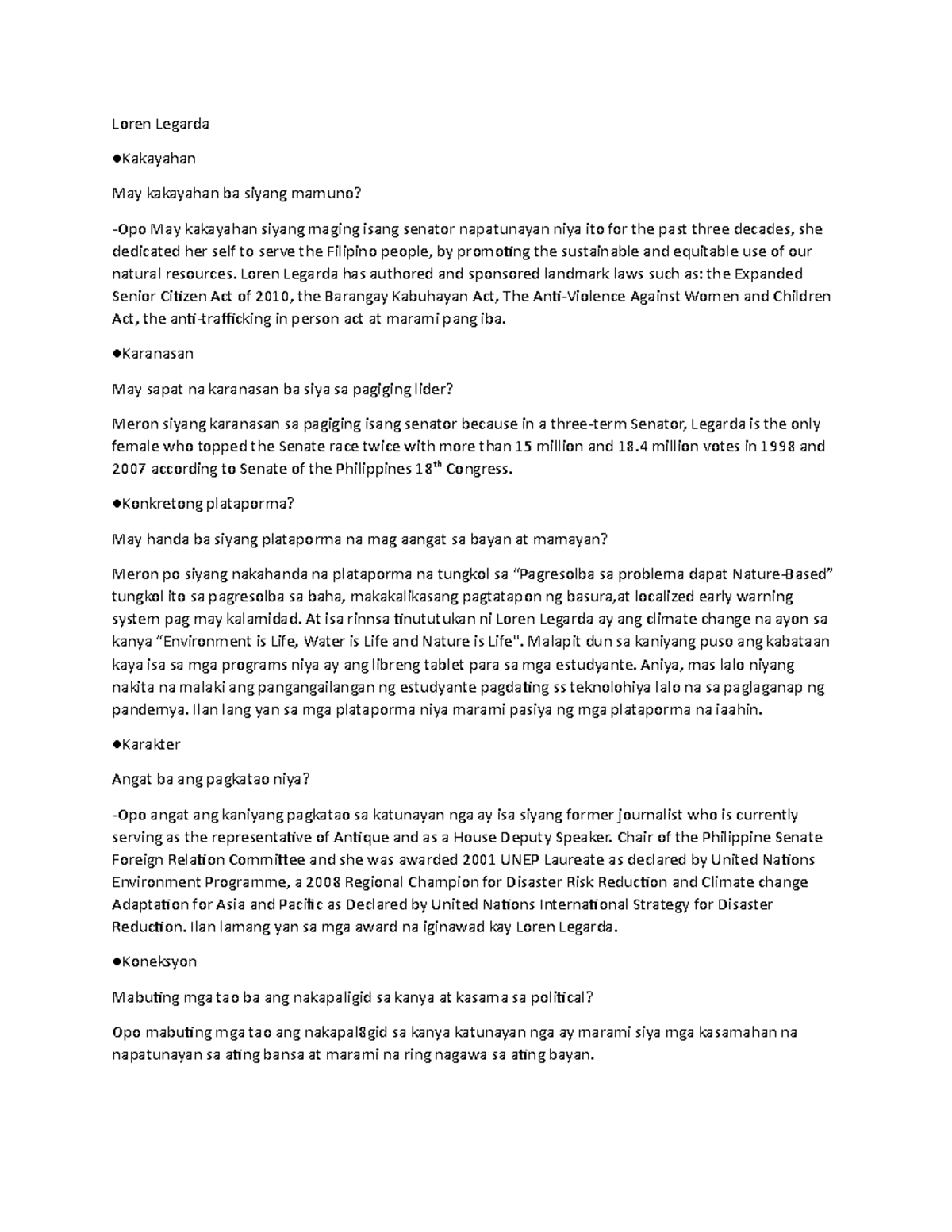 Document - History - Loren Legarda Kakayahan May kakayahan ba siyang ...