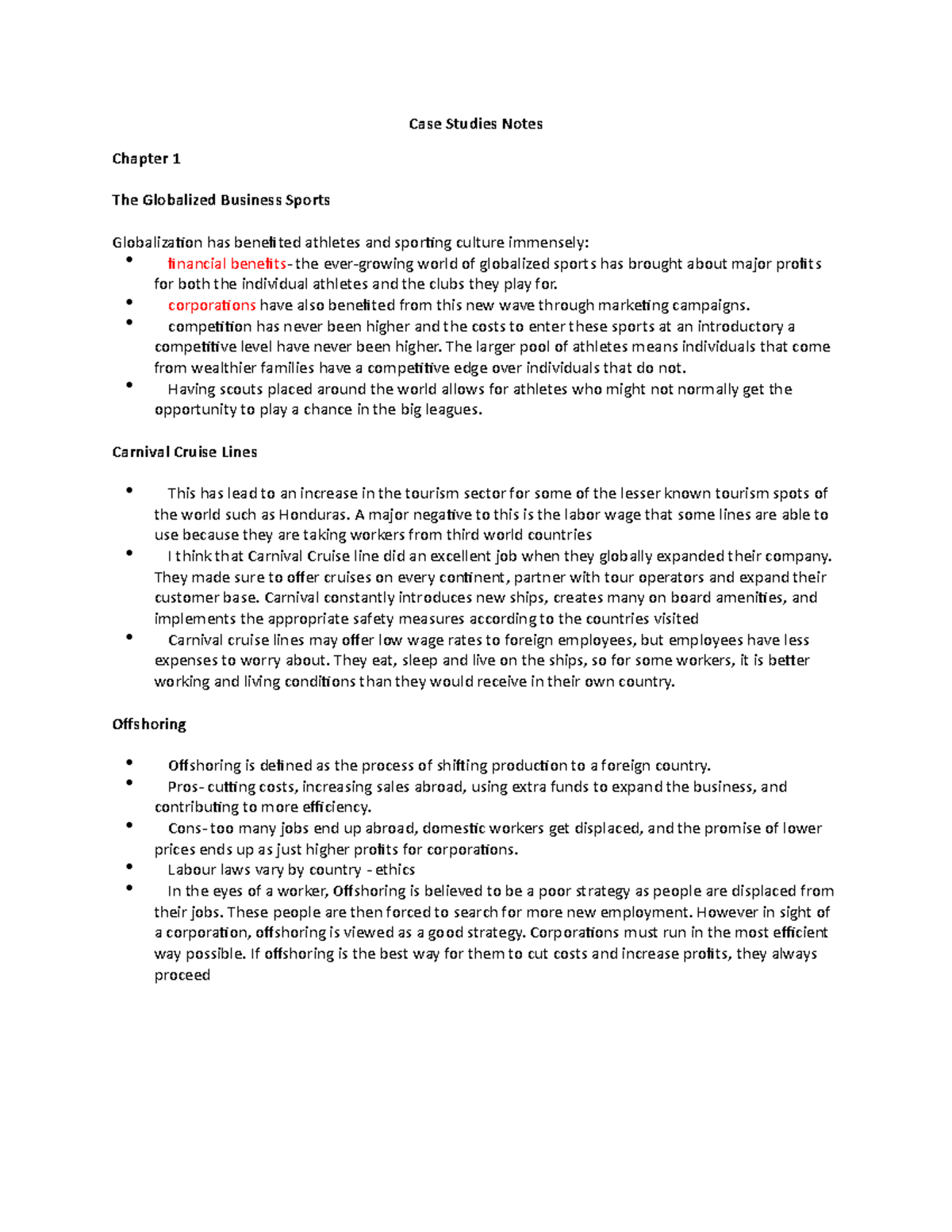 Case Studies Notes - Case Studies Notes Chapter 1 The Globalized ...