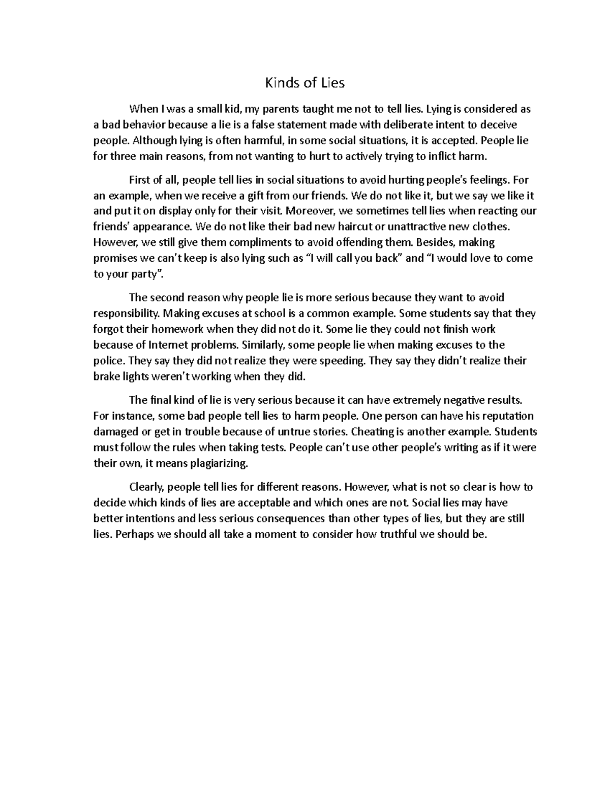 Kinds of Lies- Writing - Kinds of Lies When I was a small kid, my ...