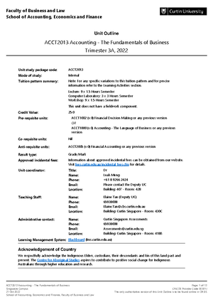 ACCT3000 Auditing, Assurance and Risk Assessment Trimester 3A 2023 ...
