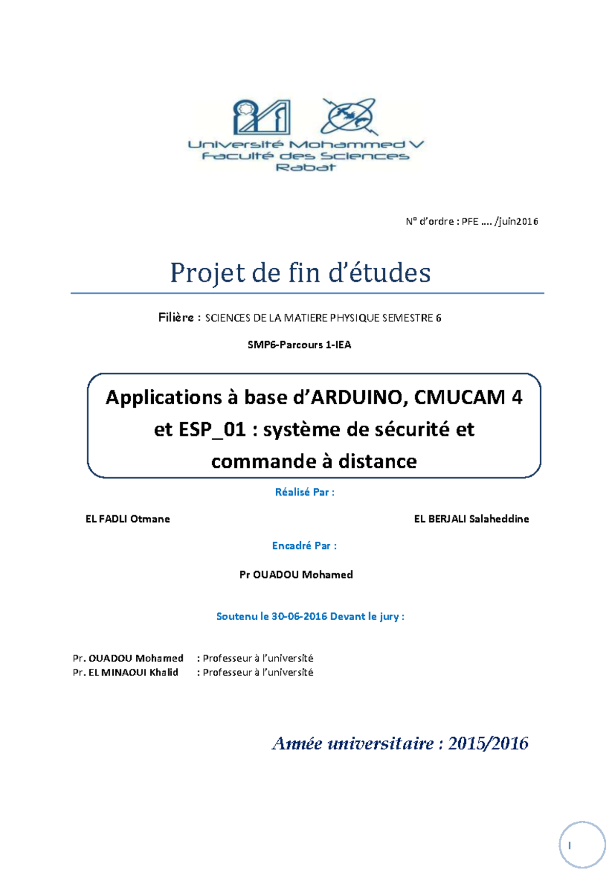 SDIC-PL0354 - pfe chmie - N° d’ordre : PFE .... /juin Projet de fin d ...