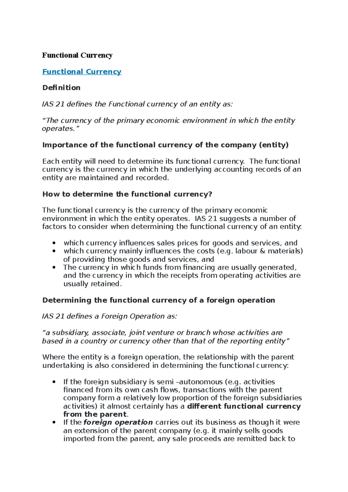 Foreign exchange info university notes - Functional Currency Functional ...