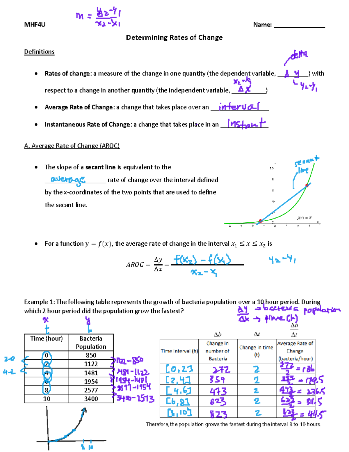 May 9 Lesson (Rates of change) - Determining Rates of Change ...