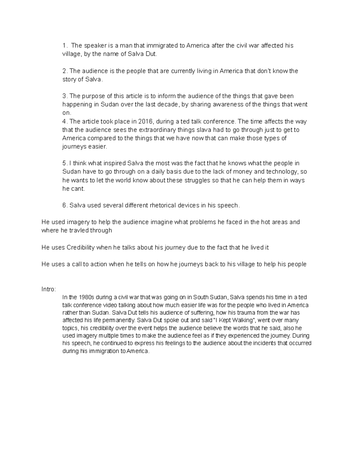 Rhetorical analizas test - The speaker is a man that immigrated to ...