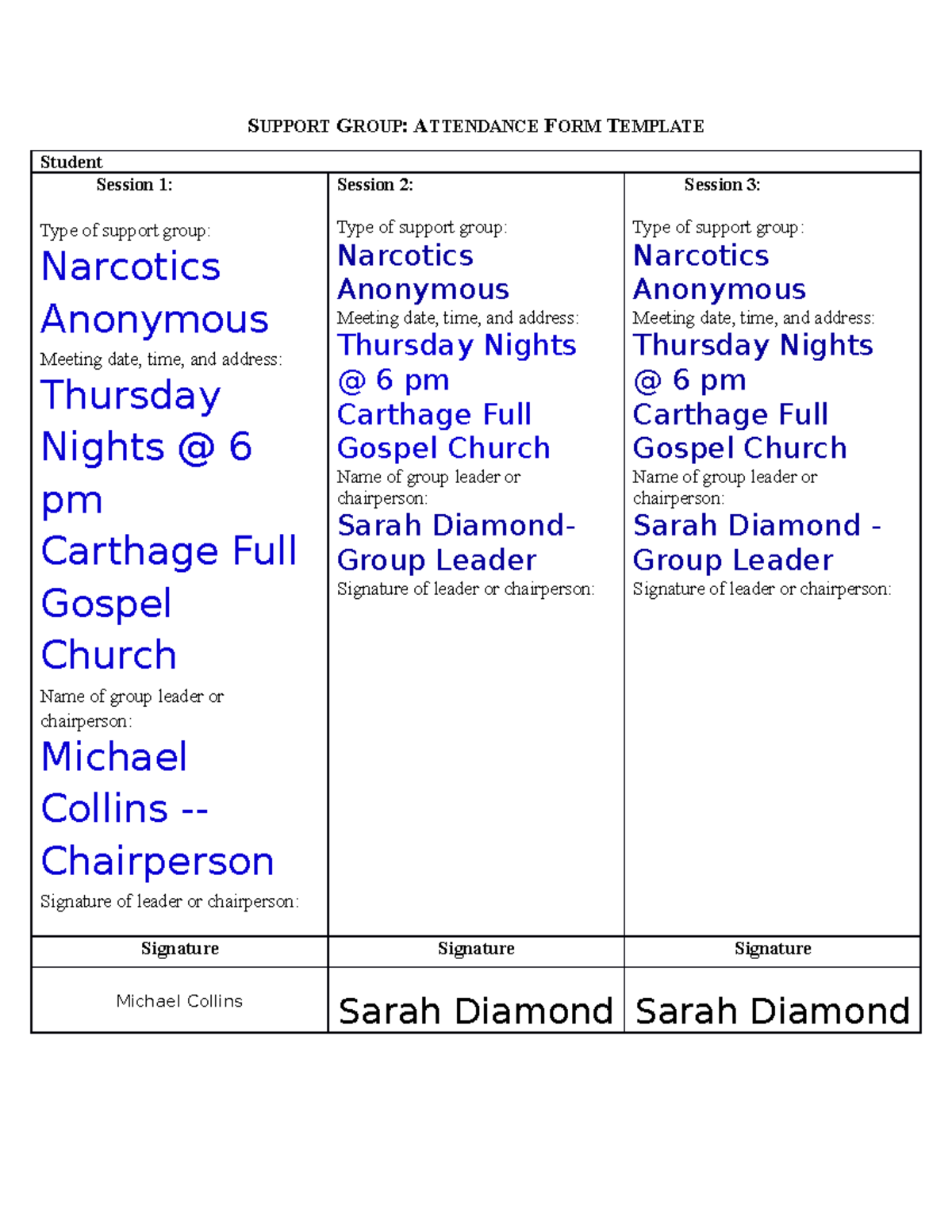 Support Group Attendance Form Template (1) (Repaired) - SUPPORT GROUP ...