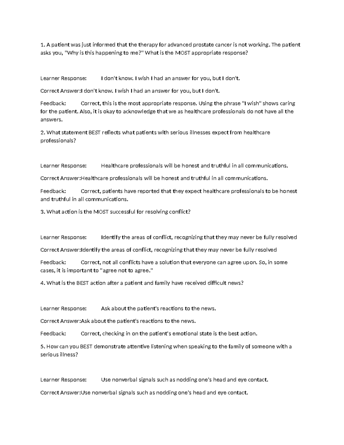 Elnec Core Module 6 Communication Answers - A patient was just informed ...