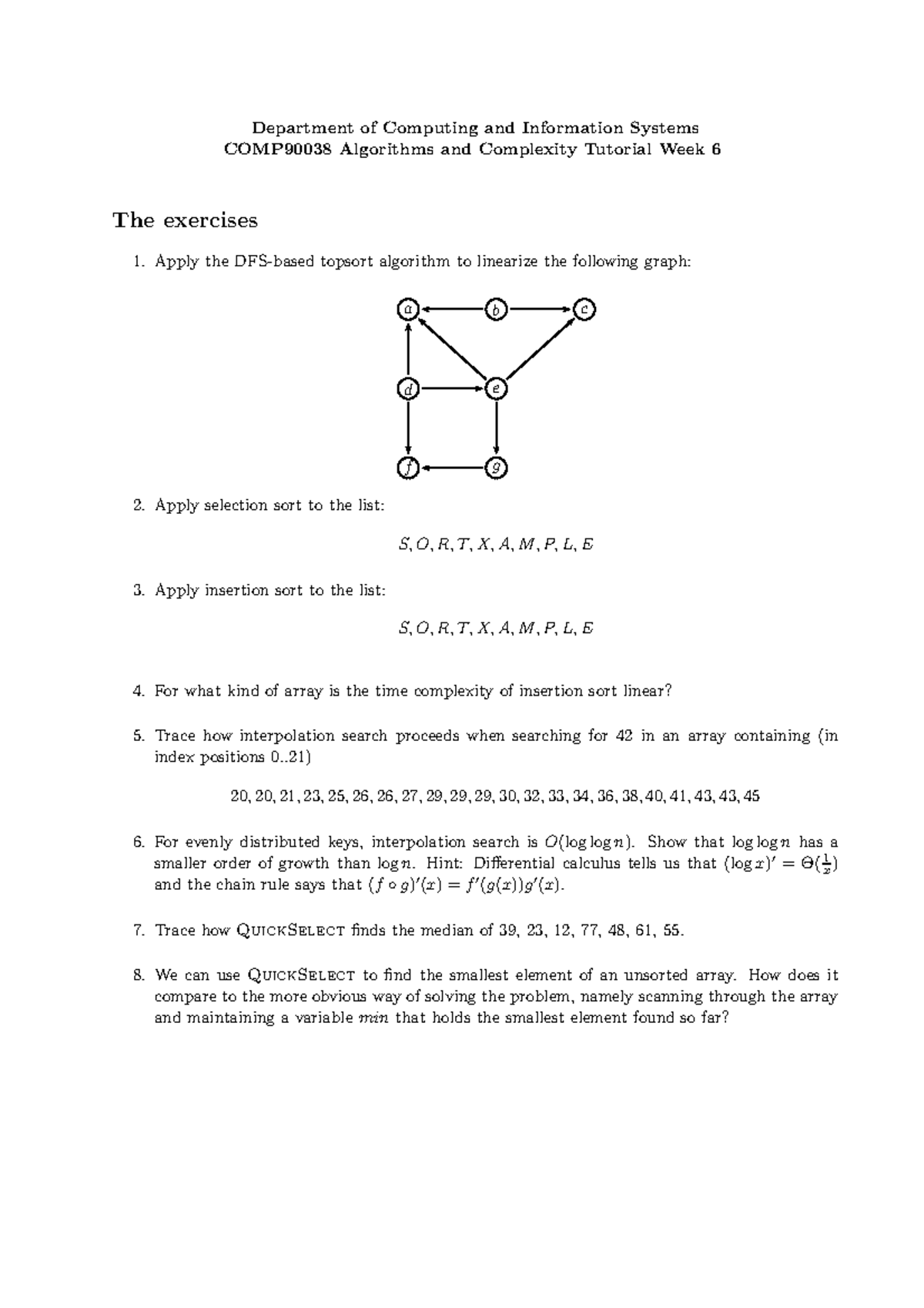 Tutorial Week 6 Questions Department Of Computing And Information Systems Comp90038 Algorithms