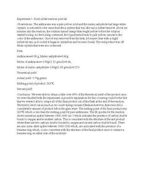 Experiment 4 post lab - post lab - Experiment 4 post lab Observations: The ether smelled like ...