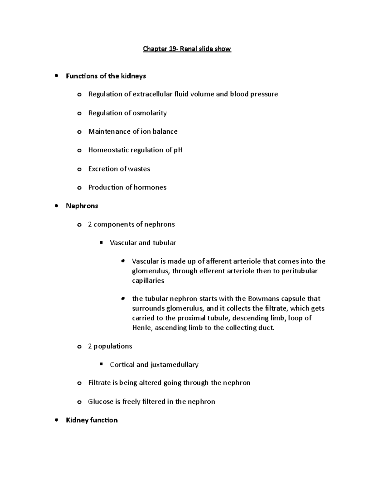 Physiology unit 4 study guide - Chapter 19- Renal slide show Functions ...