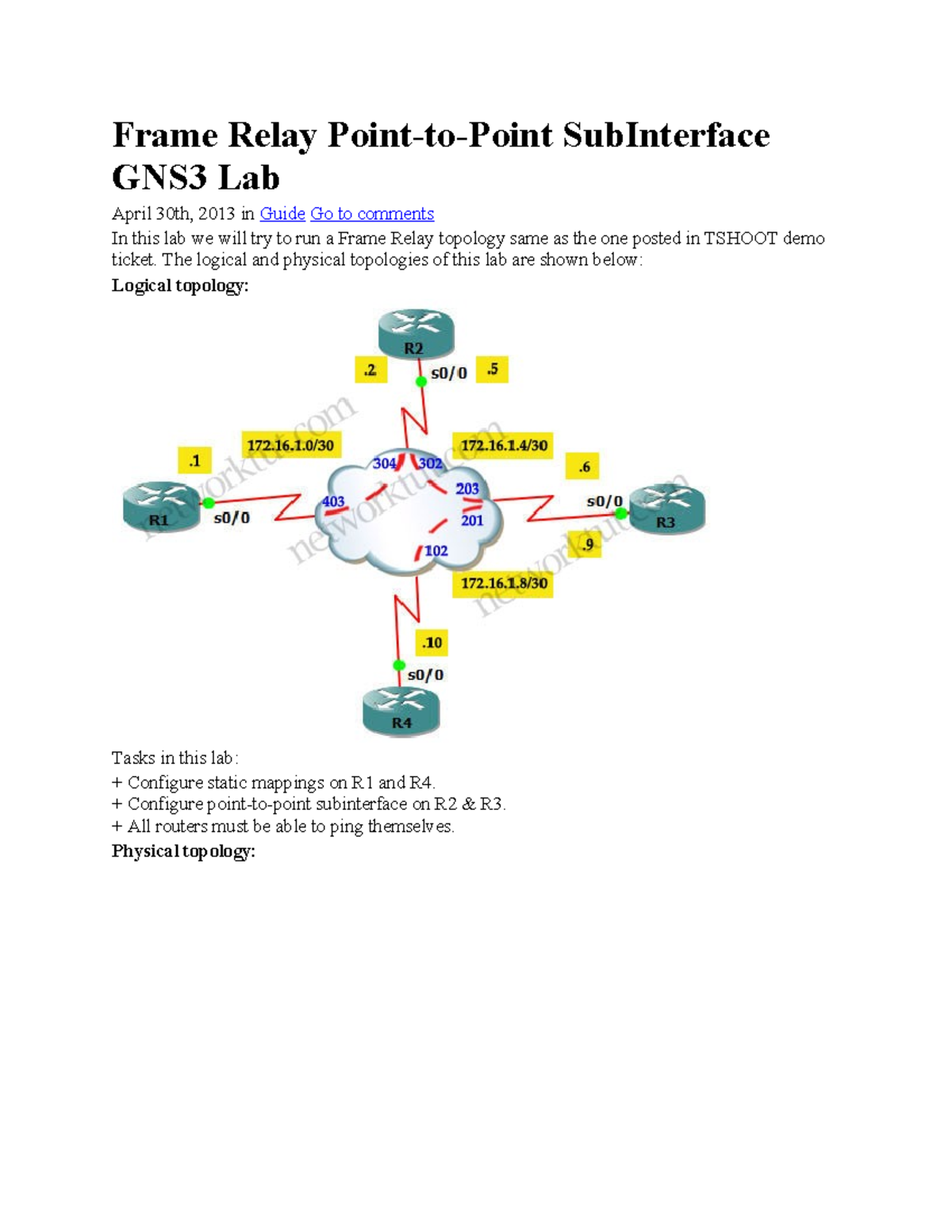 Frame Relay Point - Summary Electronics Engineering - Frame Relay Point-to-Point SubInterface ...