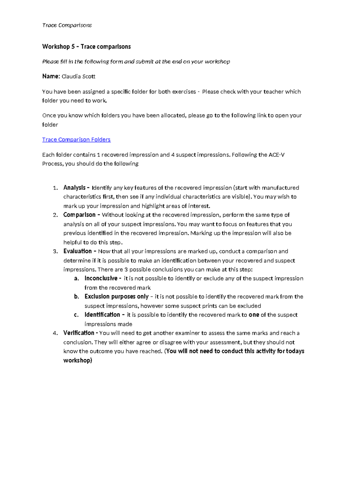 65242 2023 Spr Wks 5 - Trace comparisons worksheet - Trace Comparisons ...