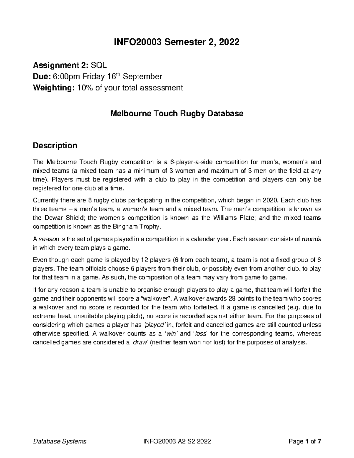 2022-S2 A2 rugby - INFO20003 Semester 2, 2022 Assignment 2: SQL Due: 6 ...