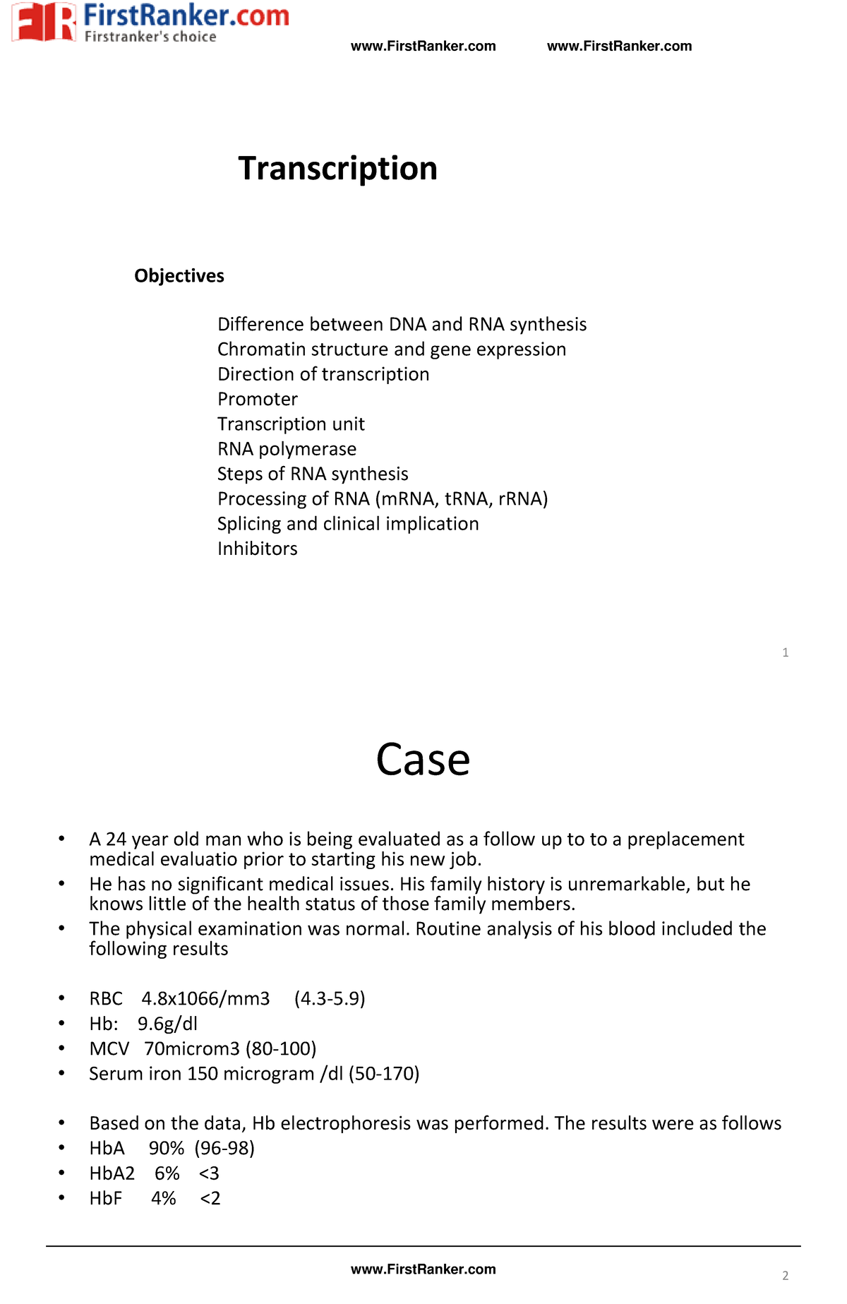 MBBS Biochemistry Notes Topic WISE Transcription - FirstRanker ...