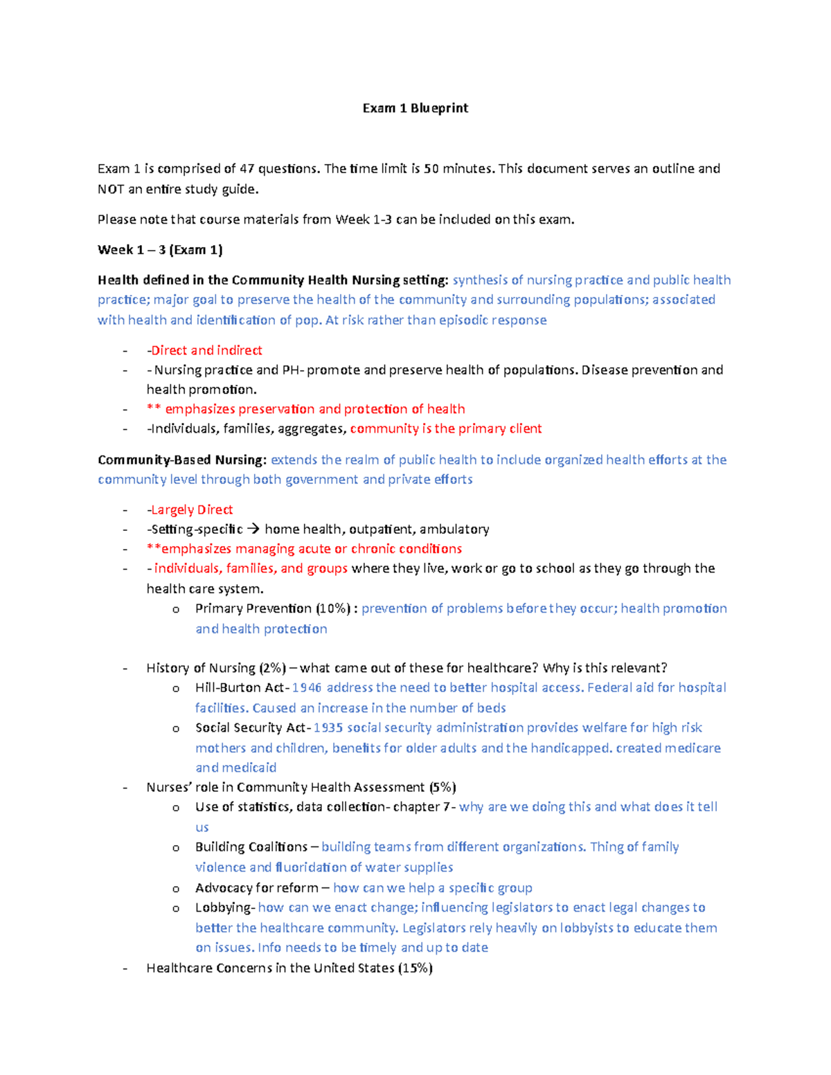 NR 442 Exam 1 Blueprint - Lecture notes exam 1 - Exam 1 Blueprint Exam ...