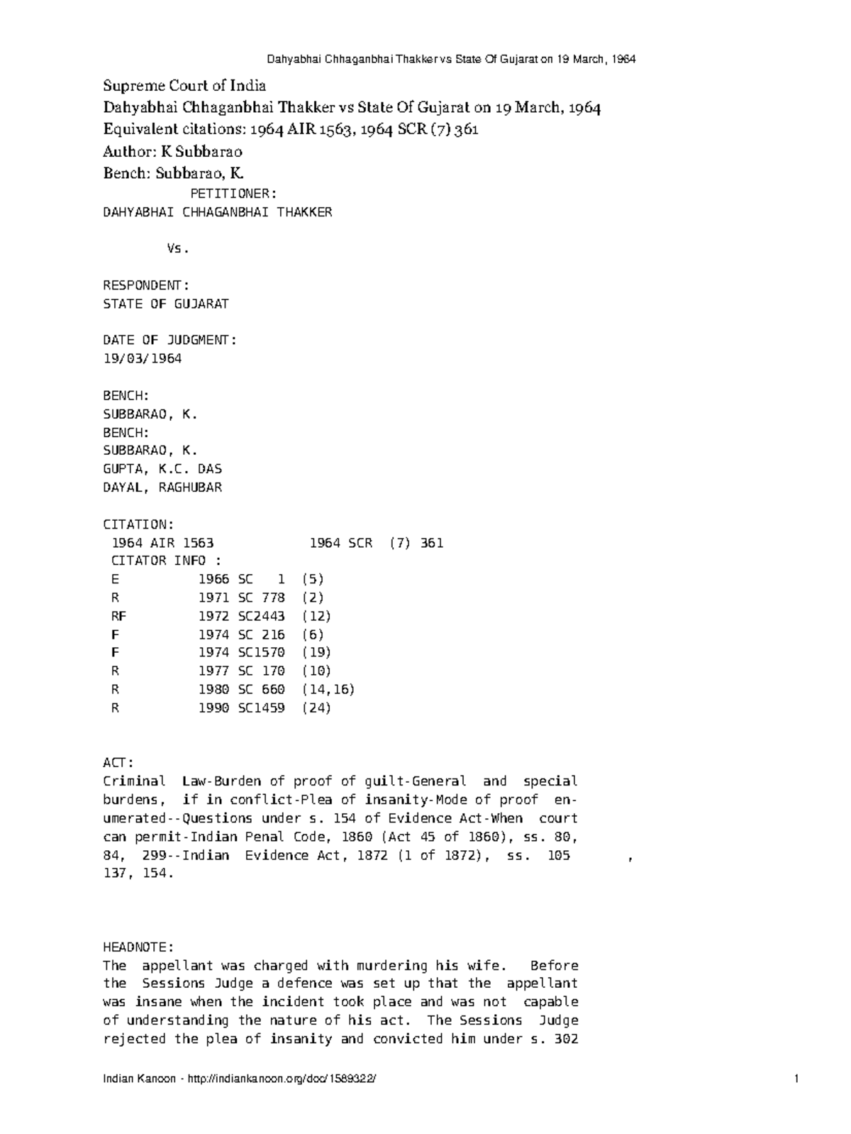 Dahyabhai Chhaganbhai Thakker vs State Of Gujarat on 19 March, 1964 ...