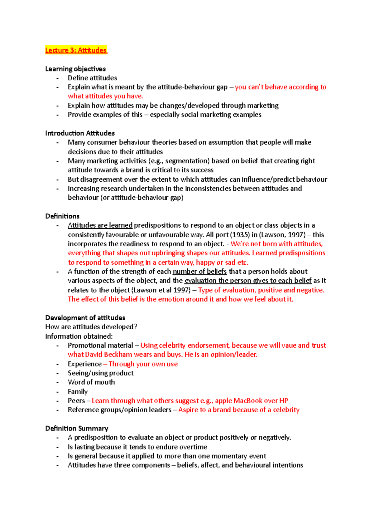 MART210 - Lecture 3 - Lecture 3: Attitudes Learning objectives - Define ...