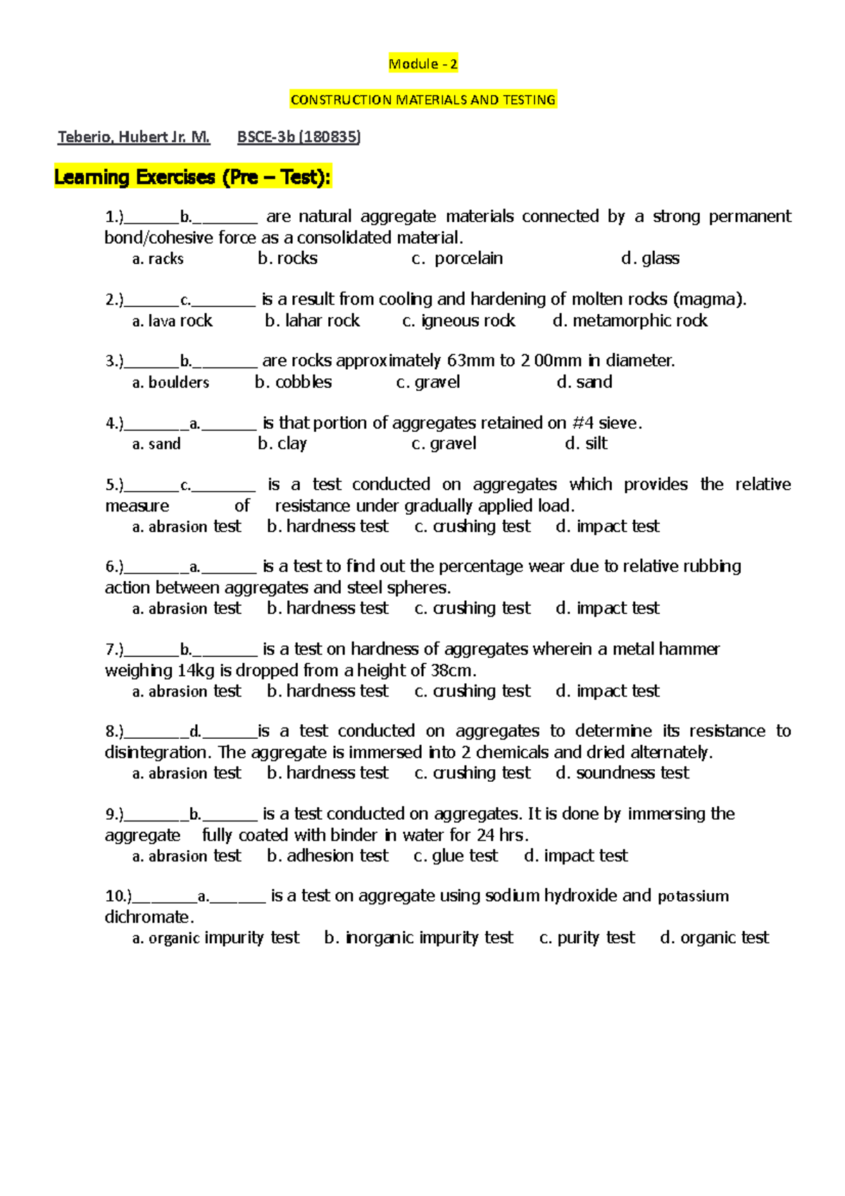 Construction and Materials Testing Activity 2 - Module - 2 CONSTRUCTION ...