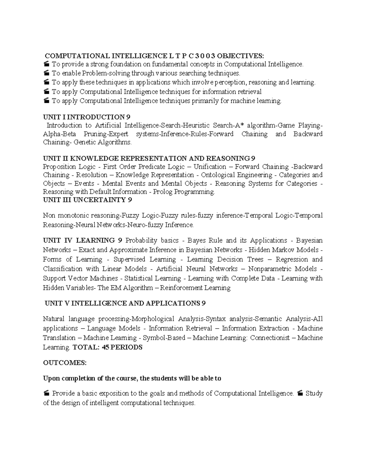 Ci syllabus - Summary Artificial intelligence - COMPUTATIONAL ...
