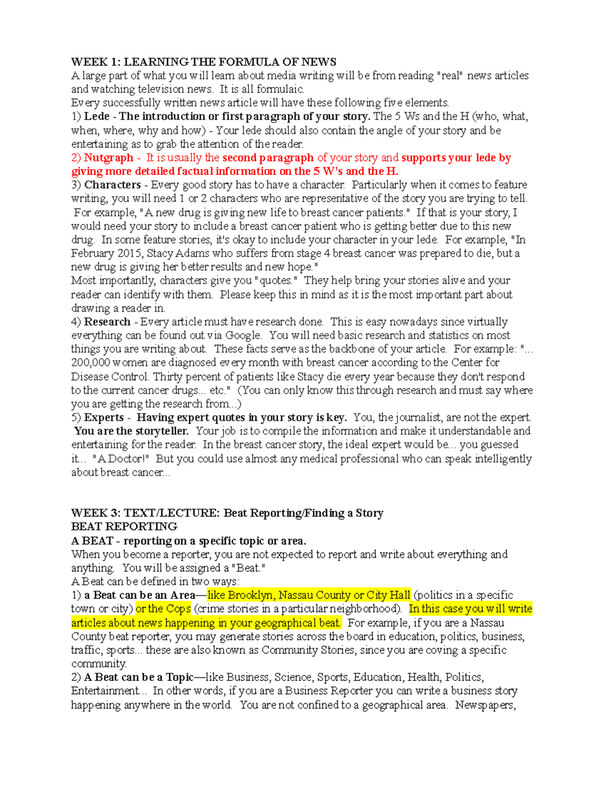 Writing for media BB notes - WEEK 1: LEARNING THE FORMULA OF NEWS A ...