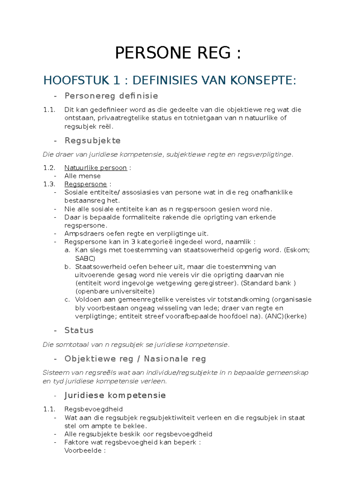 Persone REG - PERSONE REG : HOOFSTUK 1 : DEFINISIES VAN KONSEPTE ...