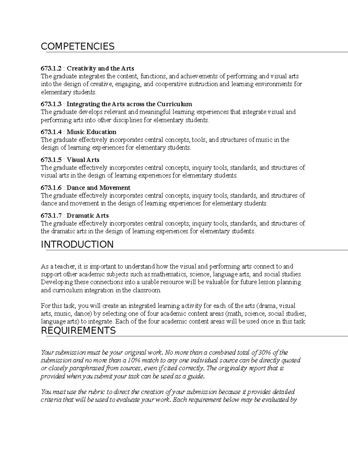 Task 1 C105 Task Overview - COMPETENCIES 673.1 : Creativity and the ...