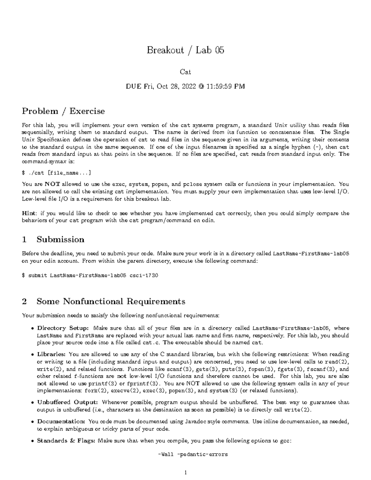 Lab05 - Breakout / Lab 05 Cat DUE Fri, Oct 28, 2022 @ 11:59:59 PM Problem / Exercise For this ...