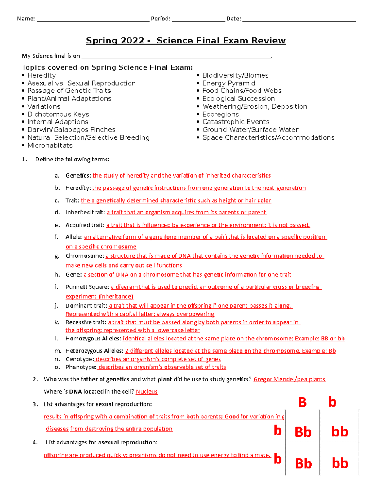 KEY 2022 Spring Final Review - Spring 2022 - Science Final Exam Review ...