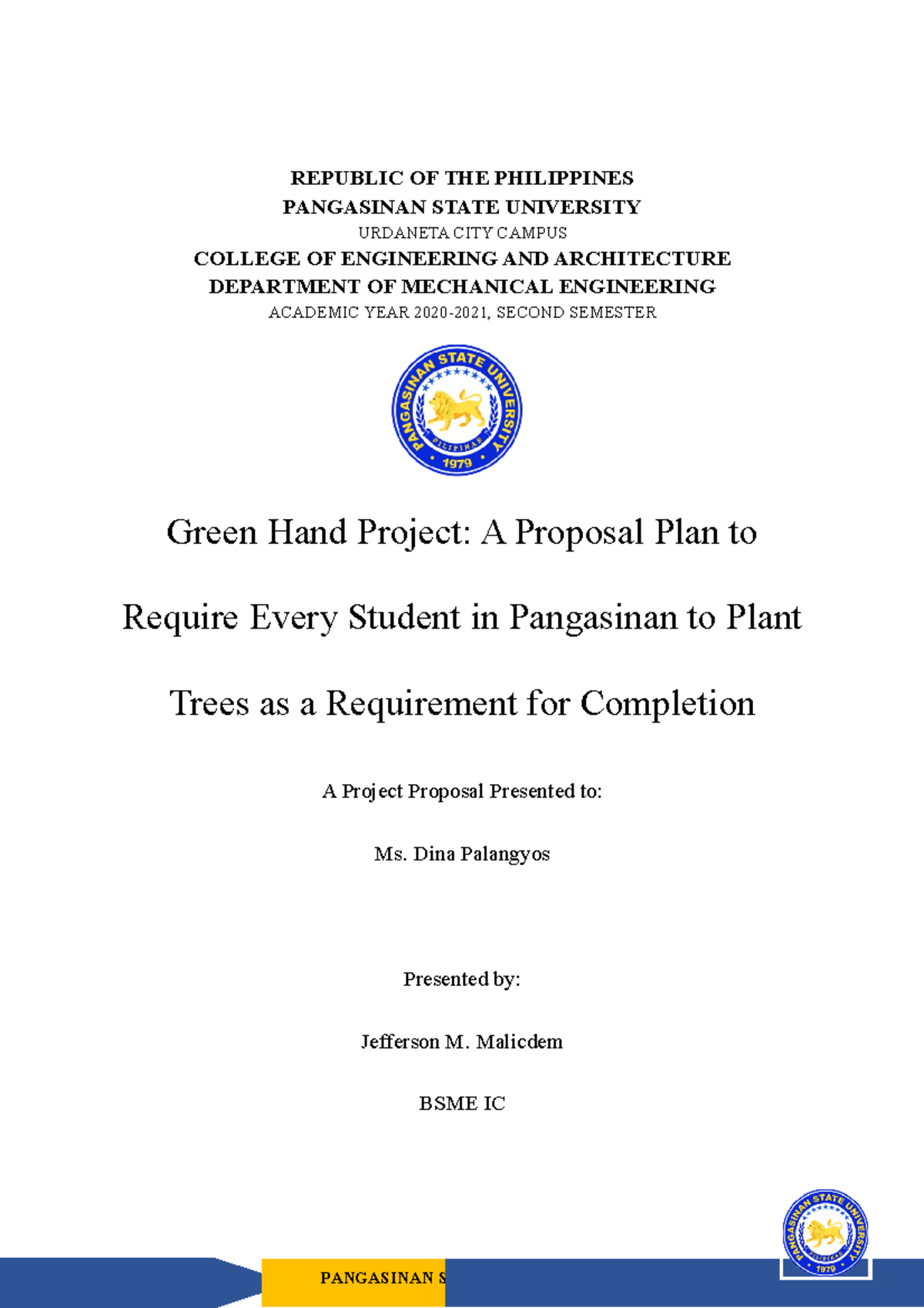 Malicdem Jefferson Project Proposal for a Sustainable Biodiversity ...