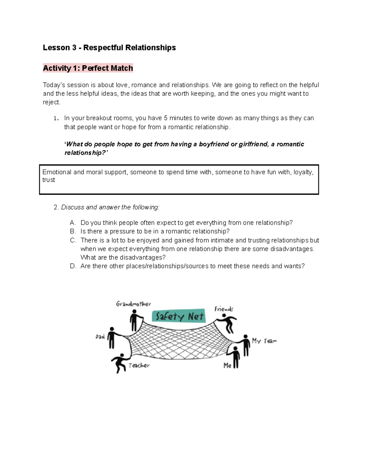 Lesson 3 - Respectful Relationships - Lesson 3 - Respectful ...