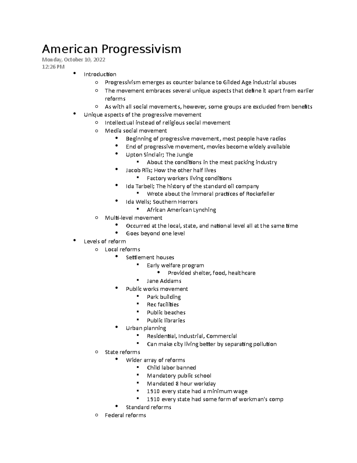 American Progressivism - American Progressivism Monday, October 10 ...