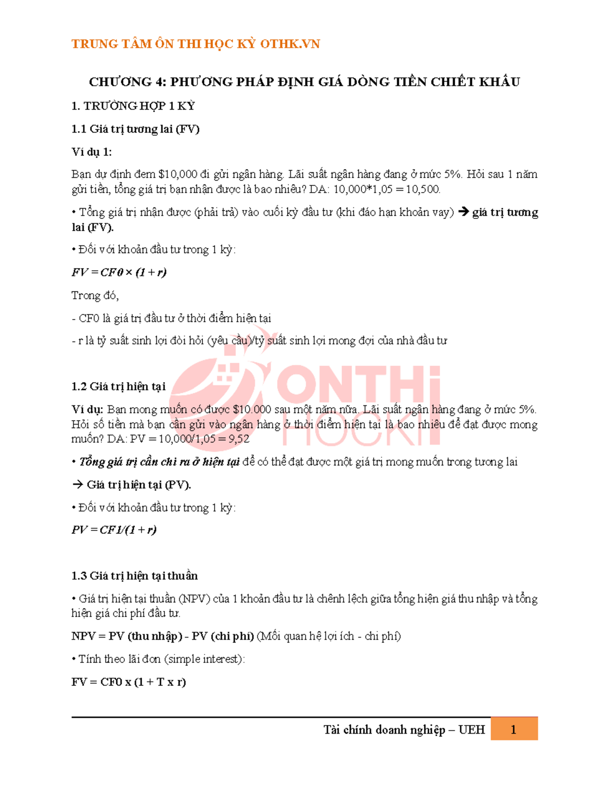 Ueh tcdn c4 pdf - File giai bai tap - CHƯƠNG 4: PHƯƠNG PHÁP ĐỊNH GIÁ DÒNG TIỀN CHIẾT KHẤU 1 ...