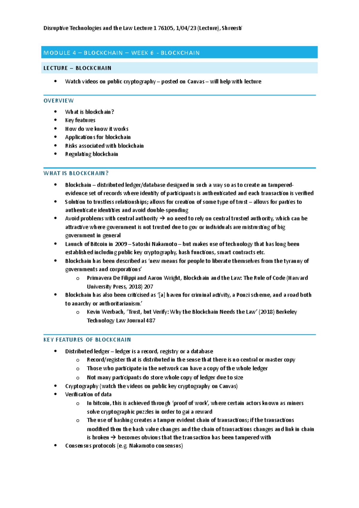 Lecture 6 - Disruptive Tech - MODULE 4 – BLOCKCHAIN – WEEK 6 - BLOCKCHAIN LECTURE – BLOCKCHAIN ...