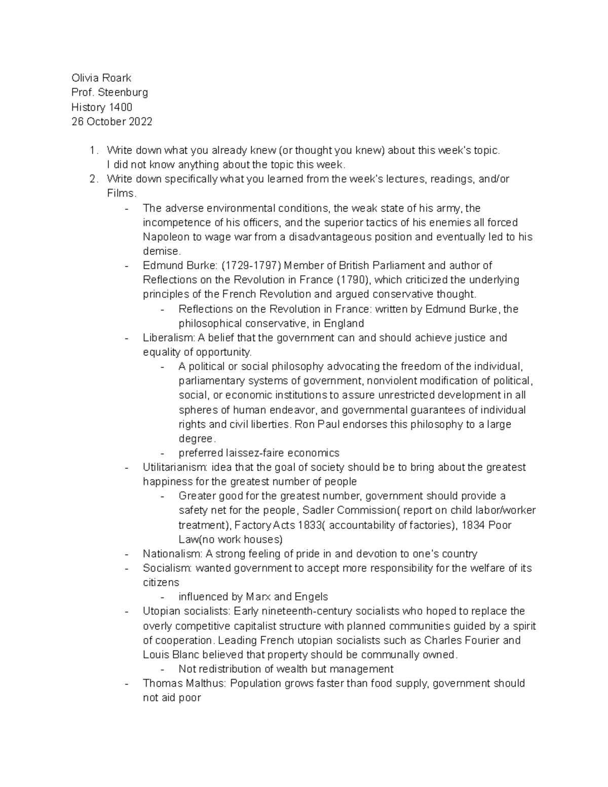 Week 9 Discussion - Nancy Steenburg - Olivia Roark Prof. Steenburg ...