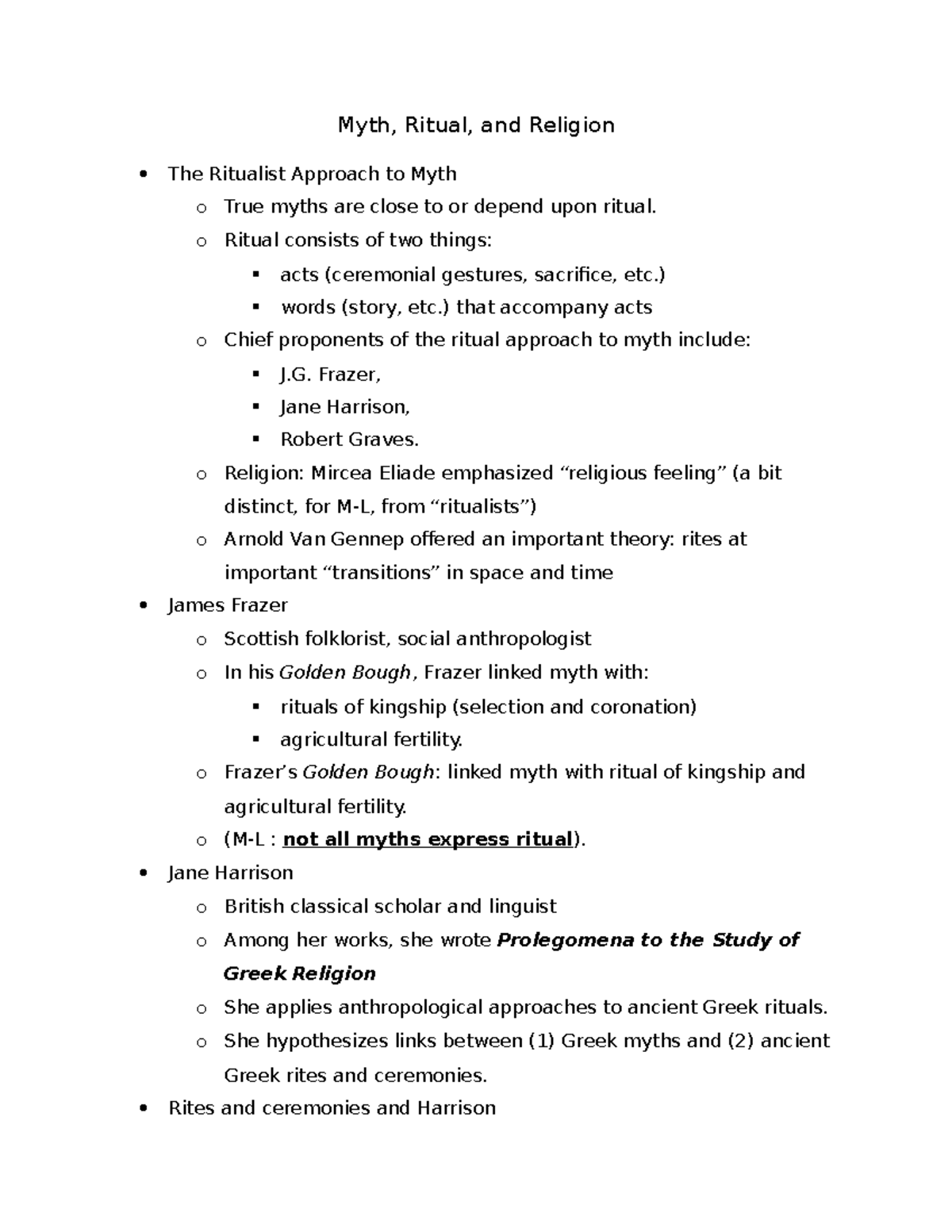 Myth, Ritual, and Religion - o Ritual consists of two things: acts ...