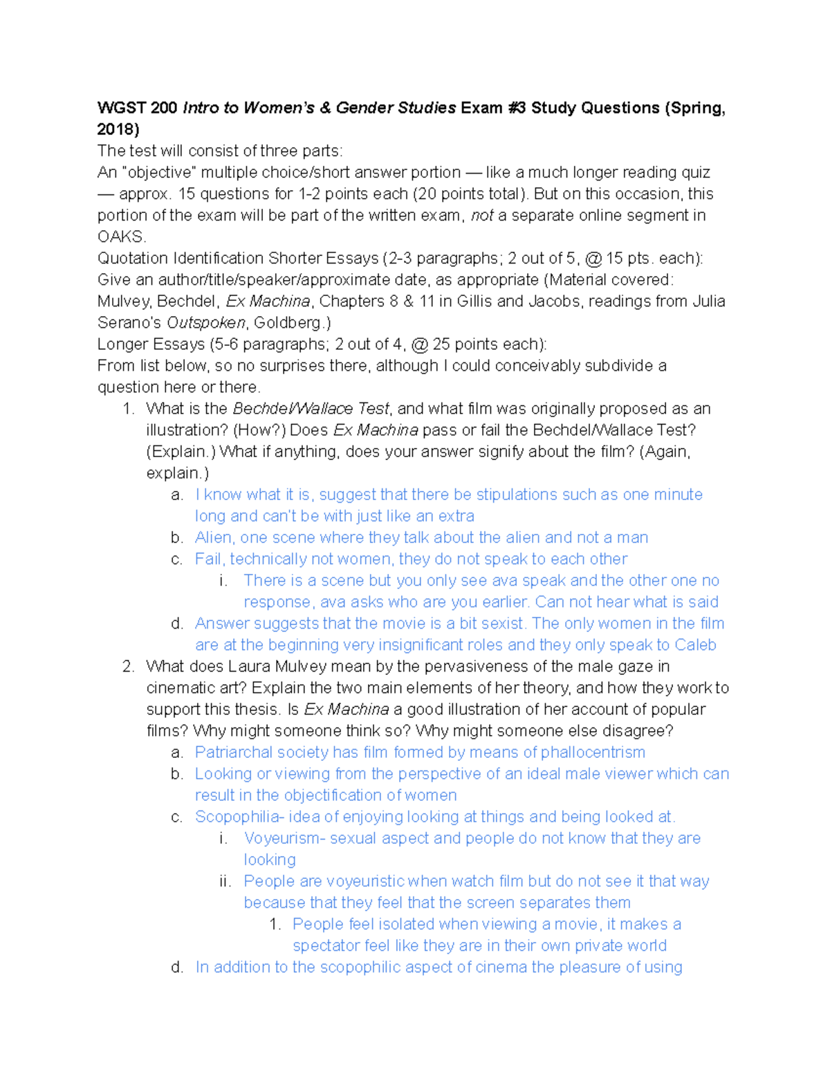 Final exam review WGST 200 - WGST 200 Intro to Women’s & Gender Studies ...
